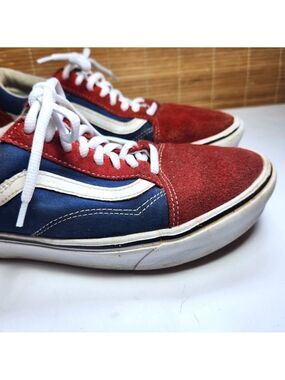Vans | Shoes | Vans Old Skool Red Navy Blue Suede Canvas Sneakers Mens ...
